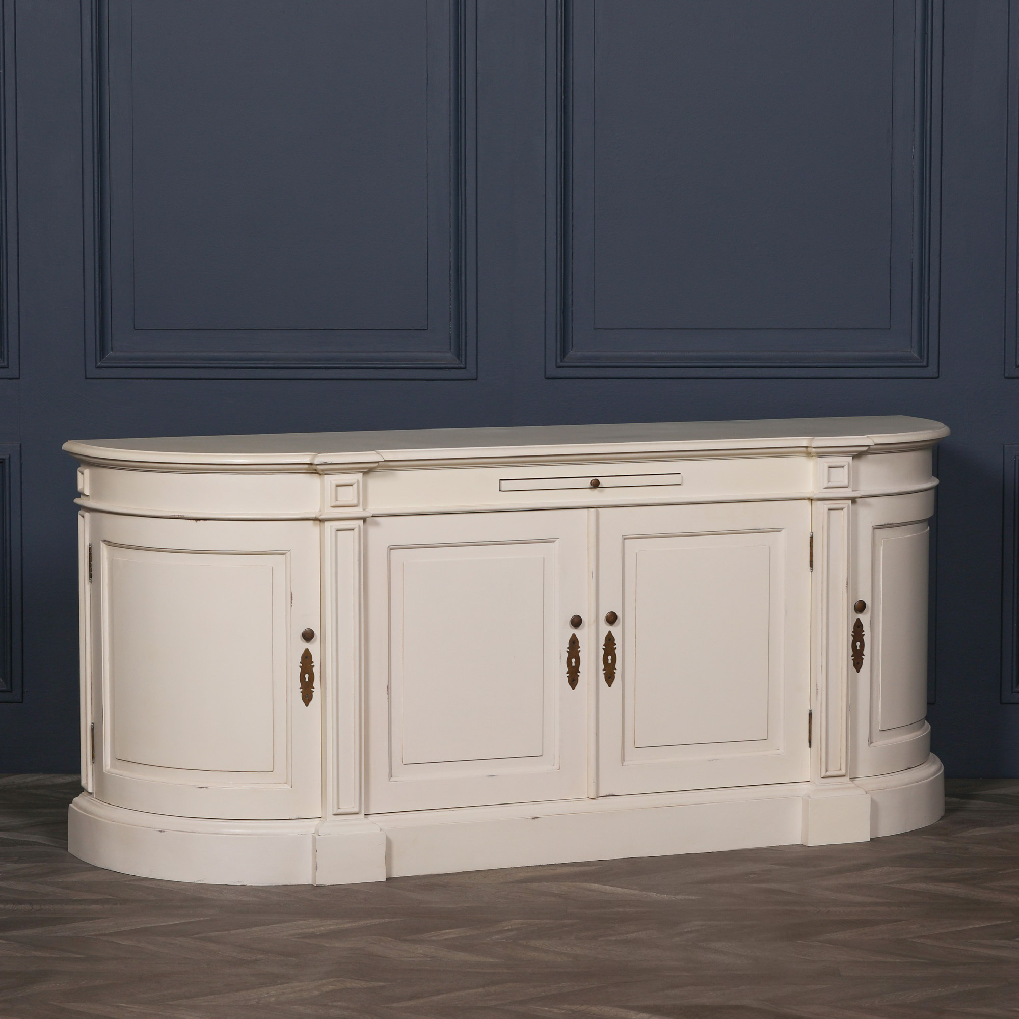 French Country Style Distressed Cream Large Sideboard Buffet Cabinet