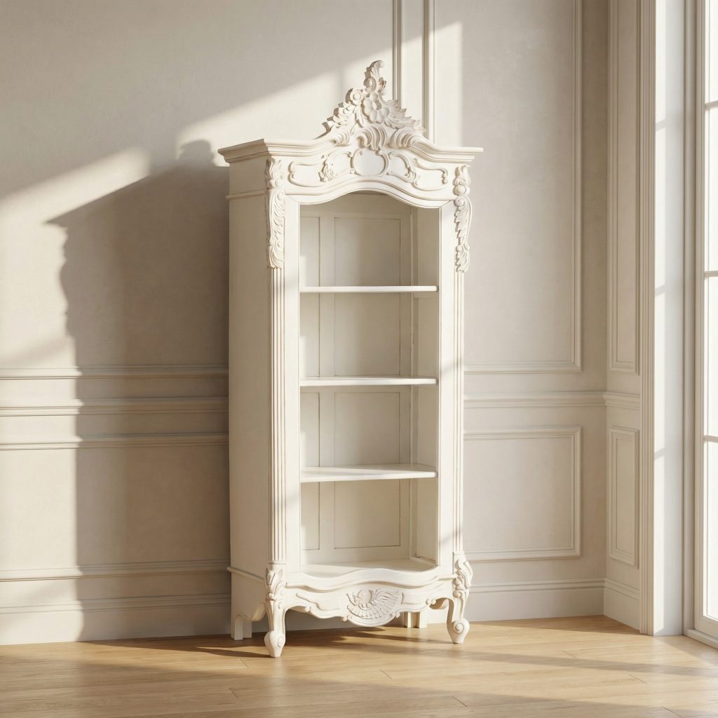 Annette French Style Off White Rococo Carved Open Bookcase Furniture ...