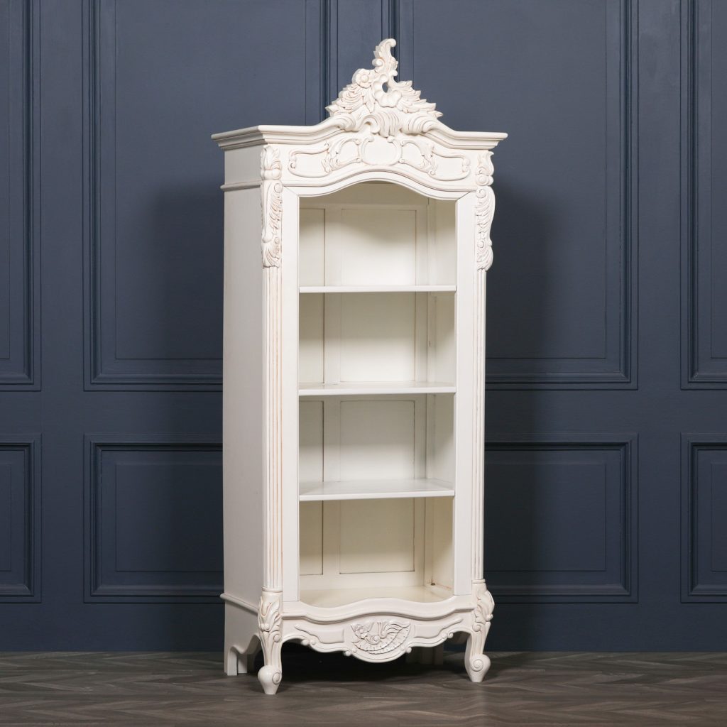 Annette French Style Off White Rococo Carved Open Bookcase Furniture ...