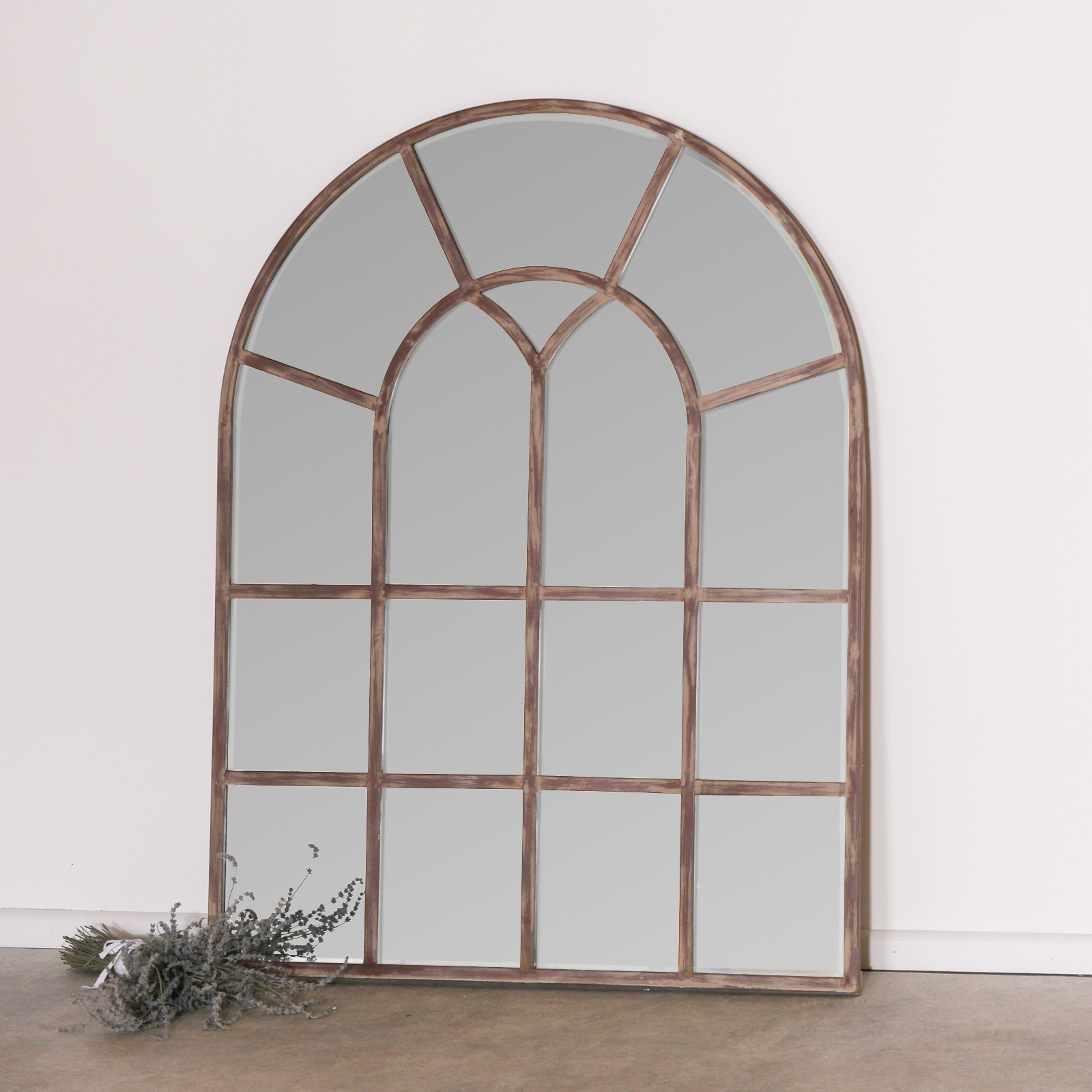 Elegant Statement Distressed Arched Window Wall Mirror