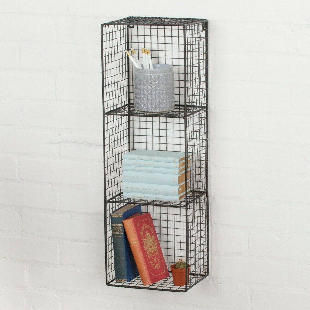 Industrial Metal Wire 3 Tier Slim Black Shelf Rack Vintage Retro Style ...