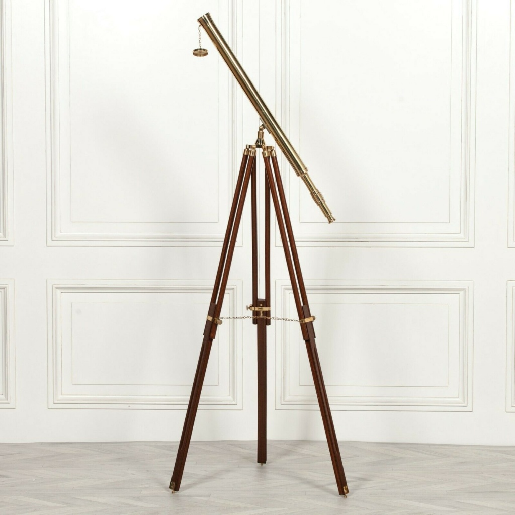 Brass Telescope On A Wooden Tripod Stand Furniture - La Maison Chic ...