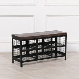 Shoe Rack Black Metal Industrial Storage Bench With Wooden Top