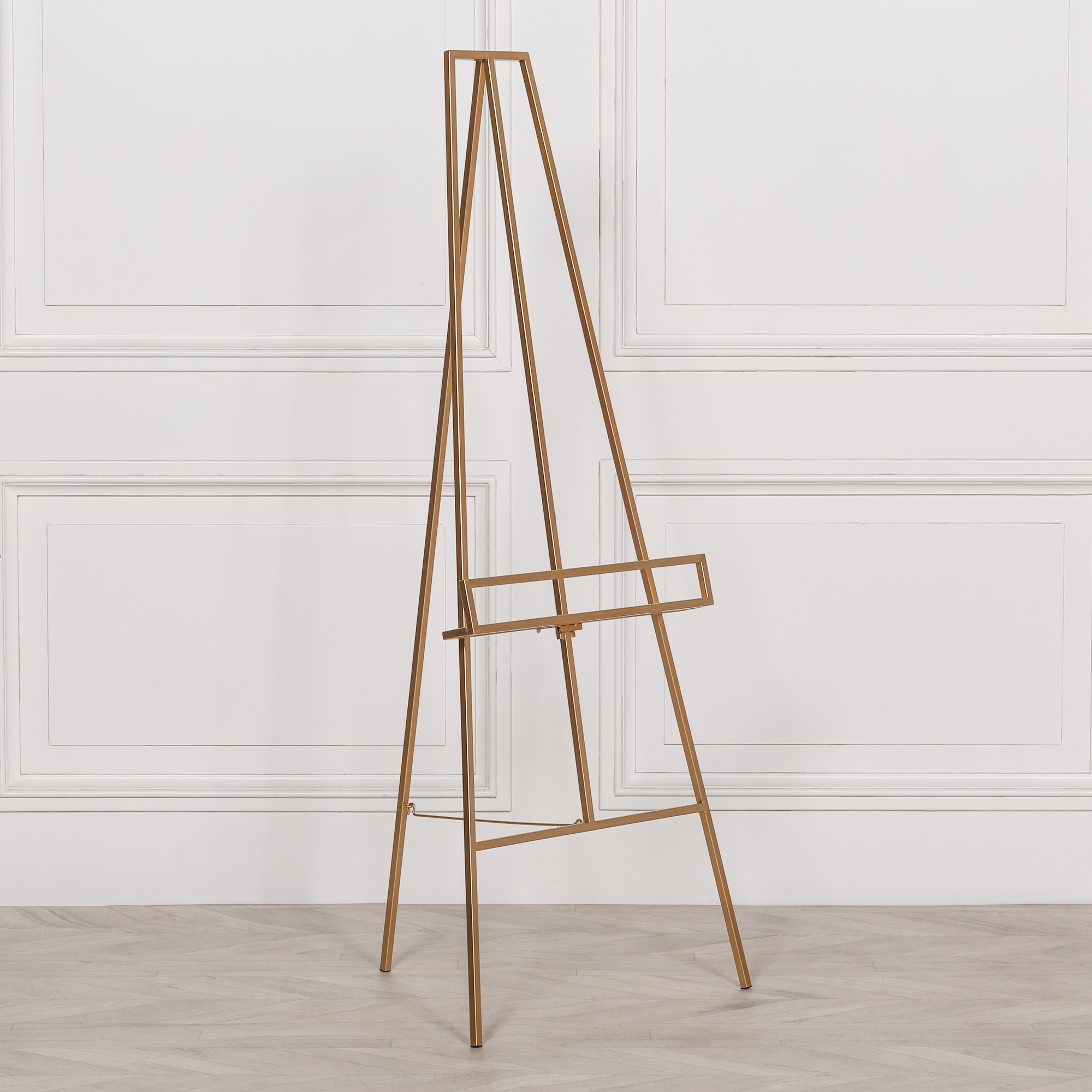 Contemporary Gold Freestanding Metal Display Easel With Shelf