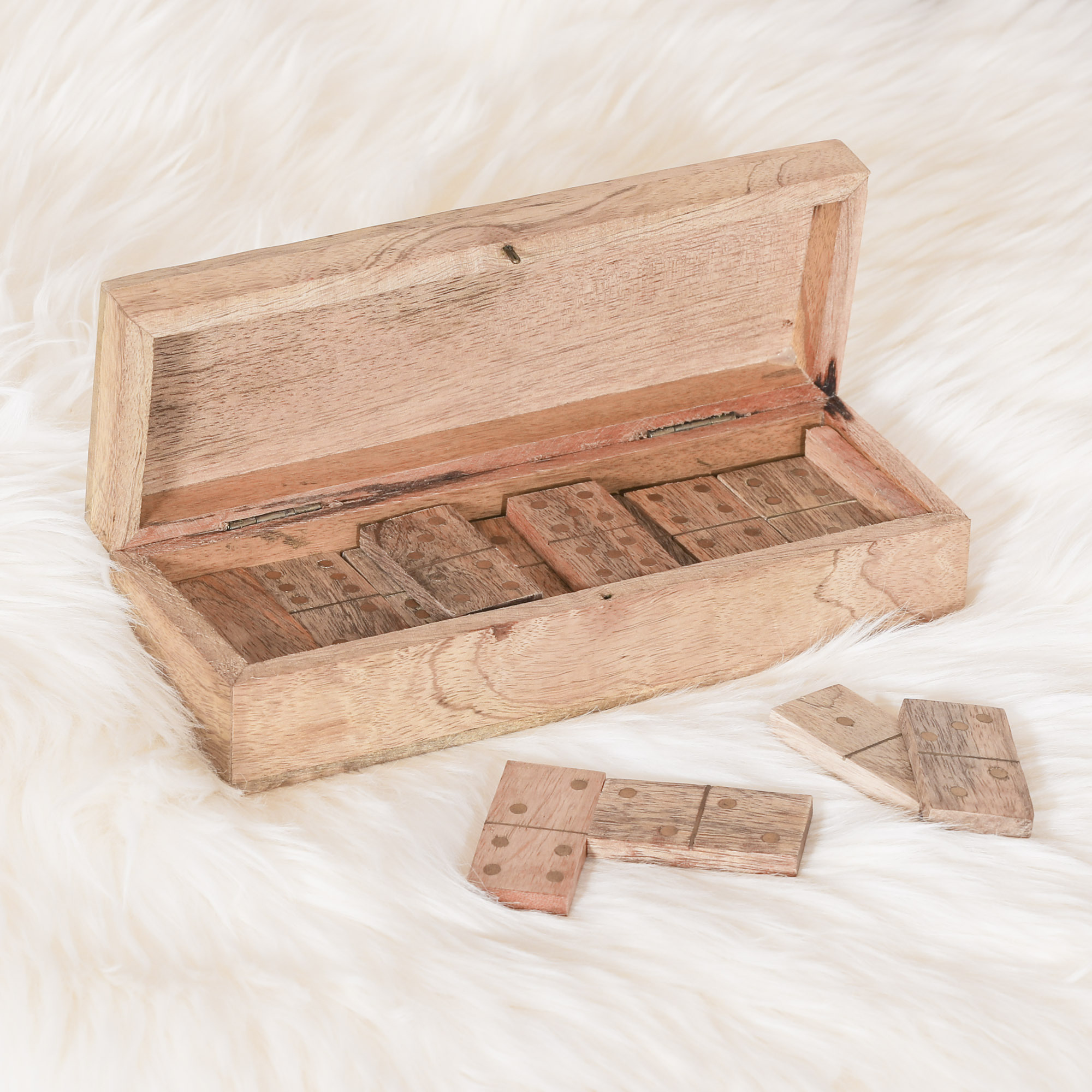 Handcrafted Domino Set Wooden Box Dominoes Game