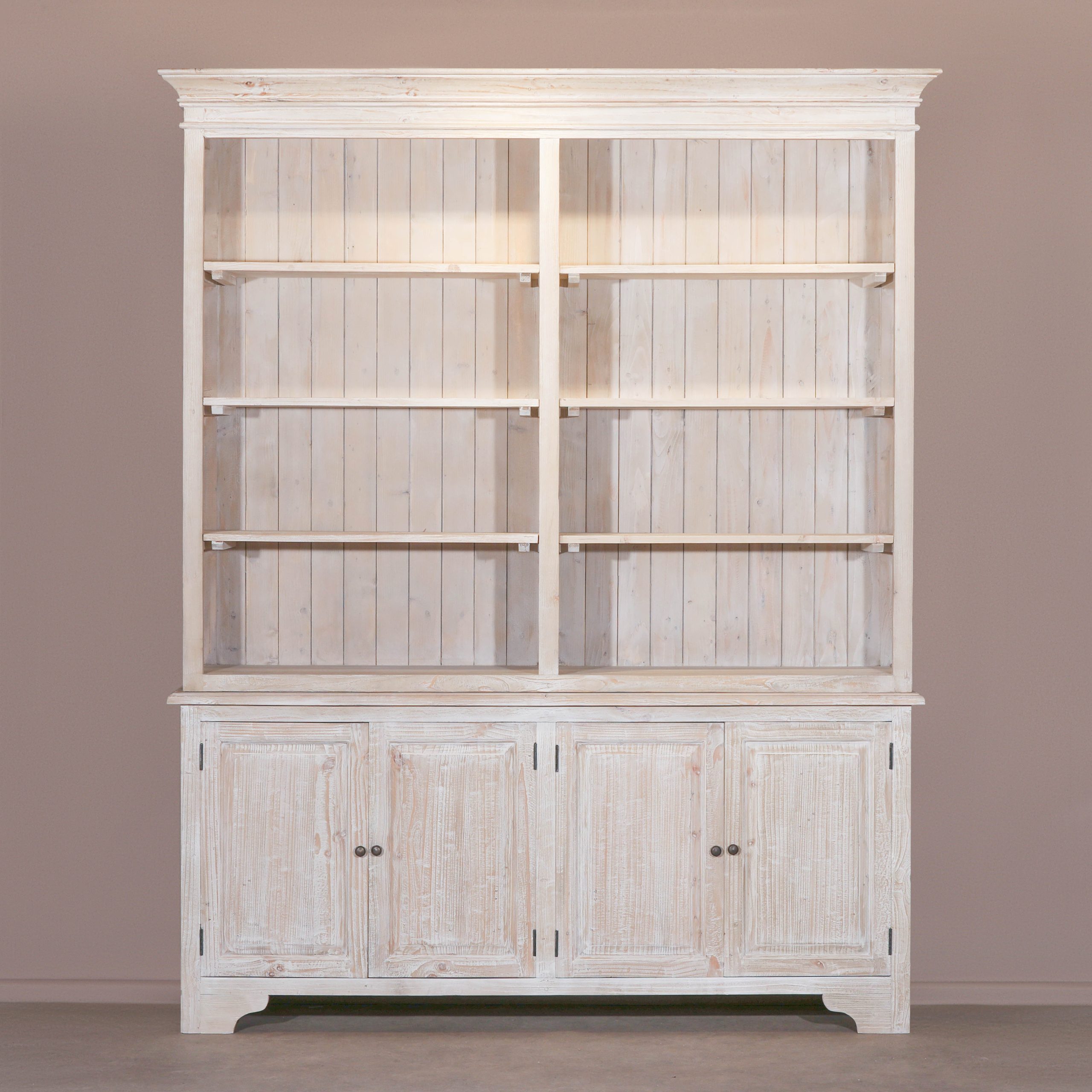 Reclaimed Pine Double Bookcase takes inspiration from French designs