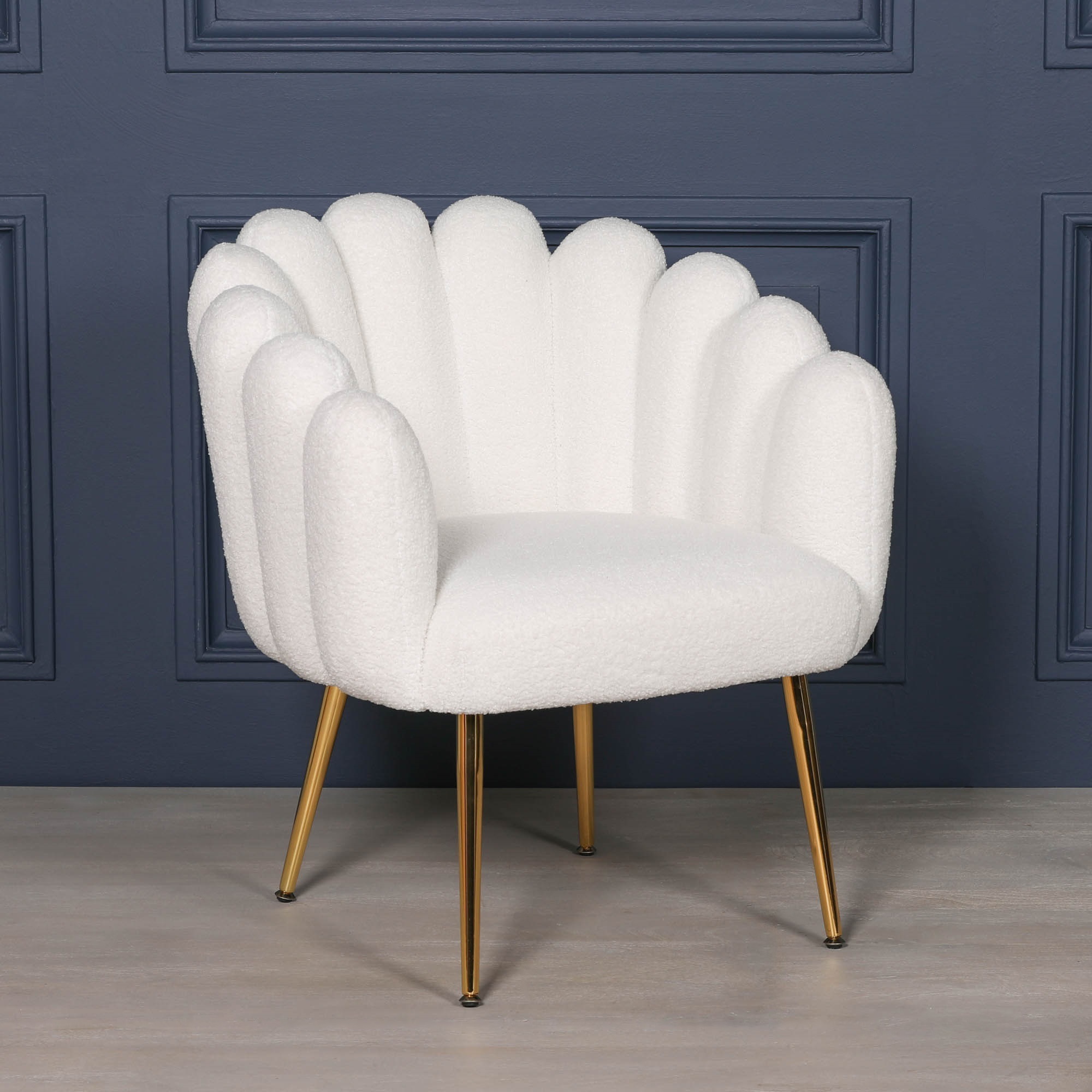 Velvet Seashell Aurora White Scalloped Arm Chair With Gold Legs