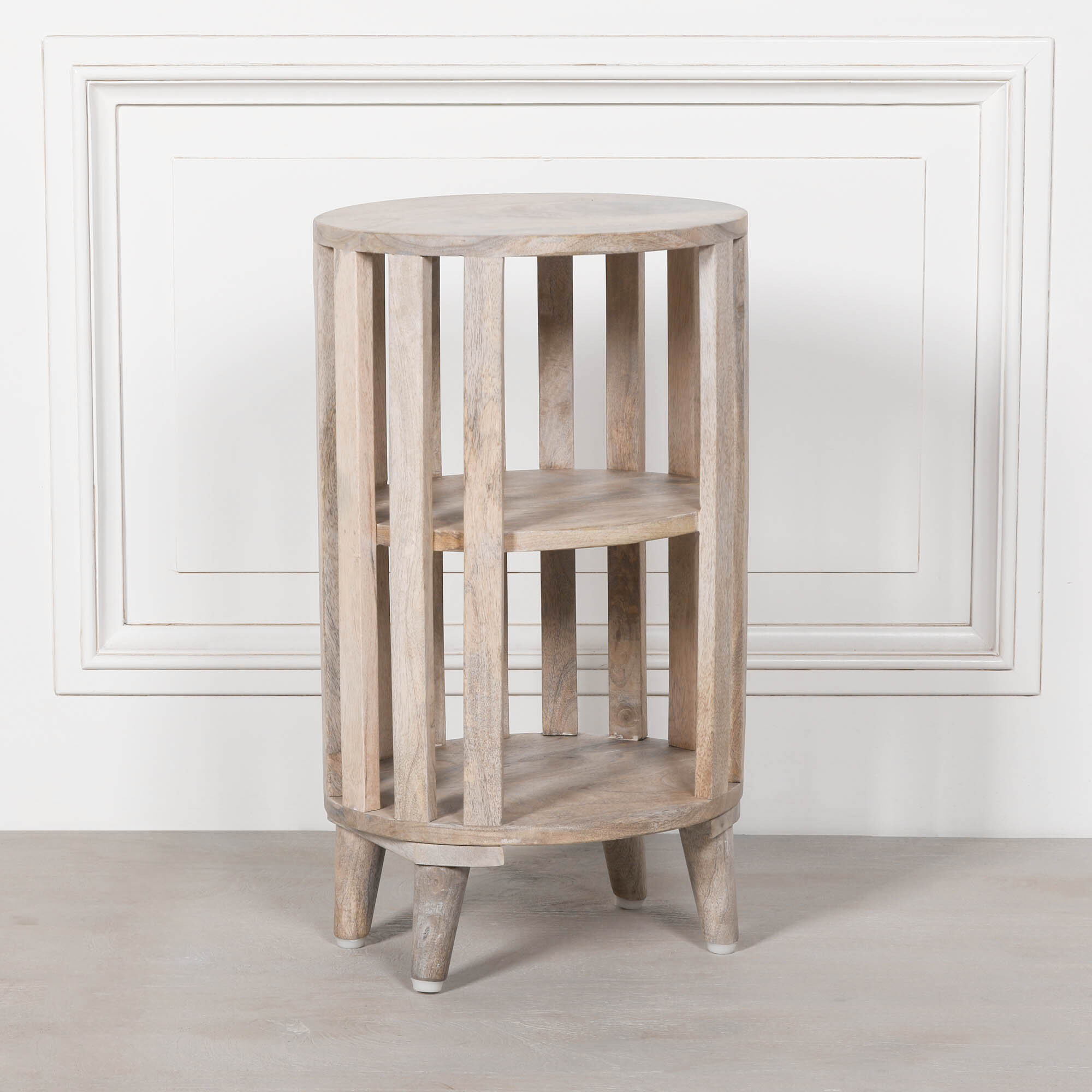 Seasoned Mango Wooden Slatted Open Bedside Table 2 Shelves